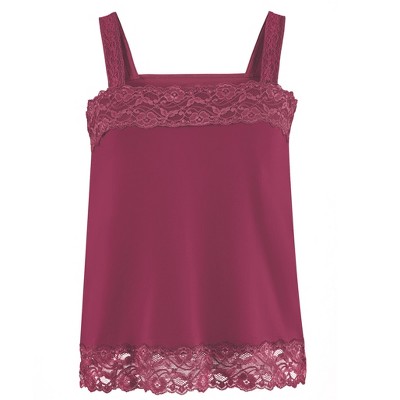 Collections Etc Lace Trim Camisole Tank Top With Square Neckline Medium ...