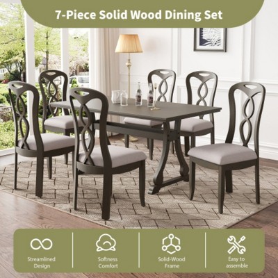 7-piece Trestle Dining Table Set With Upholstered Dining Chairs, Smooth ...