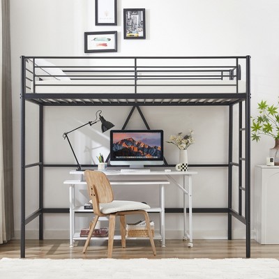 Costway Twin Size Loft Bed Heavy Duty Metal Loft Bed Frame With Safety Guardrail Black : Target