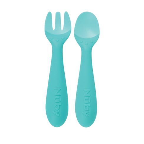 Nuby Fork And Spoon Set With Hilt - Aqua : Target