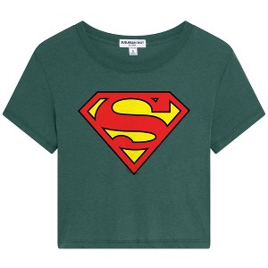 Women's Superman Classic Logo Dylan Short Sleeve Crop Top, Hunter Green ...