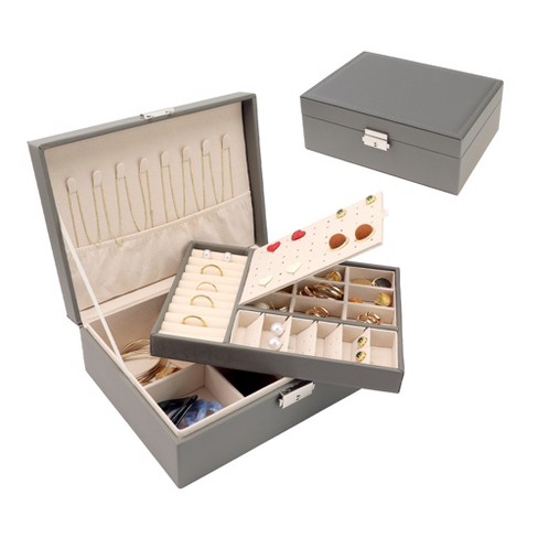 Unique Bargains Pu Leather 2 Layer Jewelry Box With Drawer Grey : Target