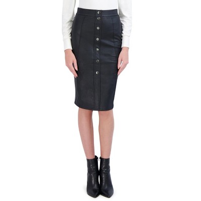 Ookie & Lala Faux Button Front Textured Vegan Leather Pencil Skirt With Front Vent : Target