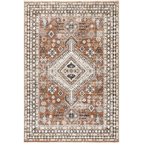 Nuloom Vanesa Distressed Traditional Medallion Bordered Area Rug Rust ...
