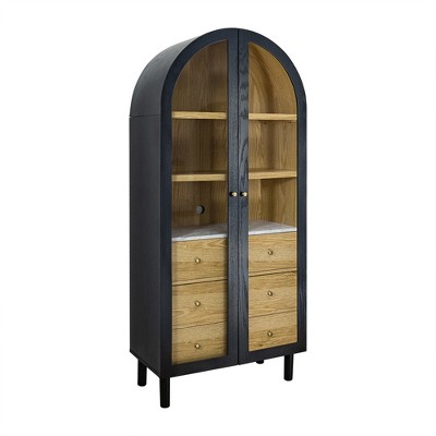 Arched Storage Display Cabinet With Tempered Glass Doors And Adjustable ...