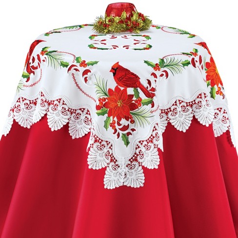 Collections Etc Embroidered Holiday Cardinals And Poinsettia Table ...