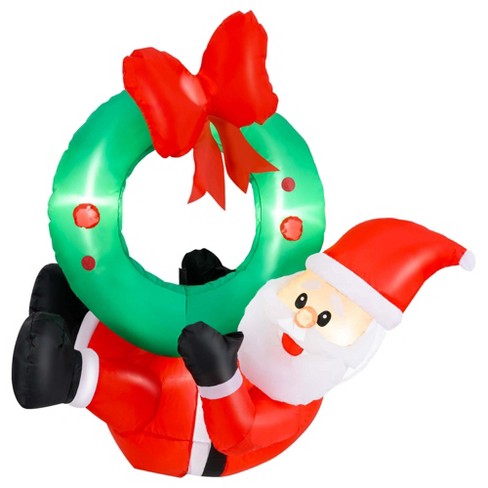 Costway 4 Ft Blow Up Santa Claus With Led Lights & Christmas Wreath ...