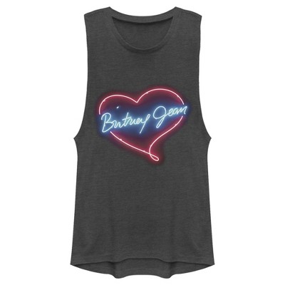 Juniors Womens Britney Spears Jean Neon Heart Festival Muscle Tee ...