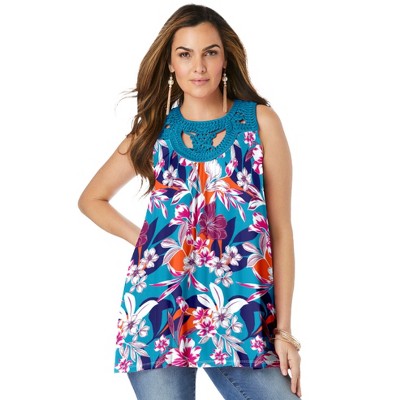Roaman's Women's Plus Size Crochet Ultra Femme Tank : Target