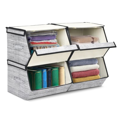 Tangkula Stackable Bins Set Of 4 Storage Cubes Fabric Baskets With Lid ...