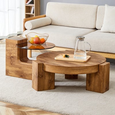 Nicbex Stylish Detachable Double-decker Marble Round Coffee Table,large ...
