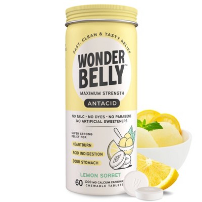 Wonderbelly Antacid 1000mg Chewable Tablet - Lemon Sorbet - 60ct : Target