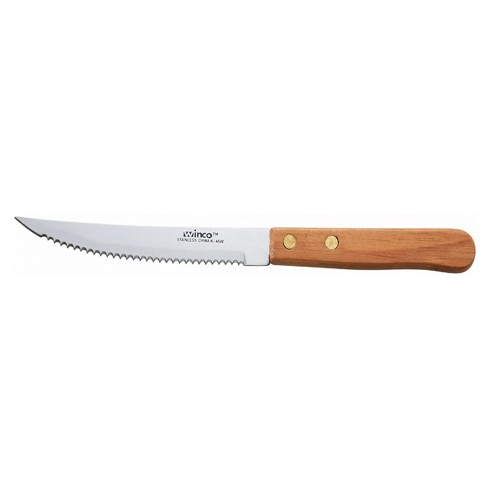 Winco Steak Knives, 4.5" Blade, Wooden Handle, Pointed Tip - Pack Of 12 ...