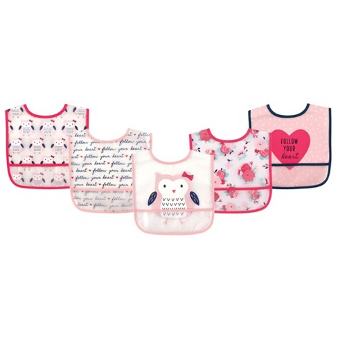 Hudson Baby Infant Girl Waterproof Peva Bibs 5pk, Owl, One Size : Target