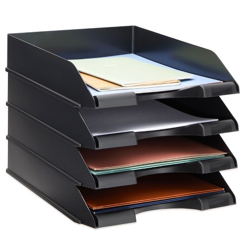 Stockroom Plus 4 Pack Stackable Paper Trays For Letter Documents ...
