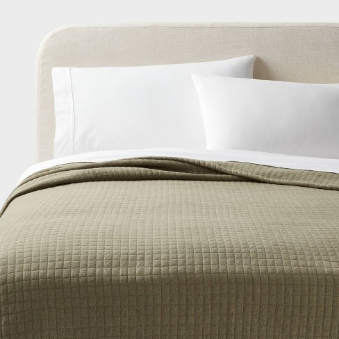 Full/queen Jersey Quilt Dark Olive Green Heather - Threshold™: Cotton ...