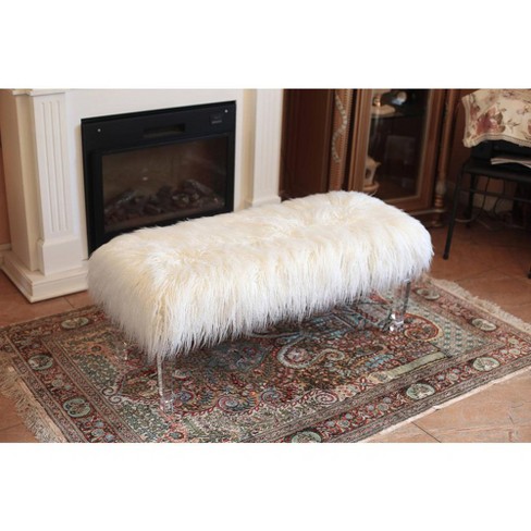 Fur Bench With Acrylic Legs. 2 Colors To Choose: White Or Pink : Target