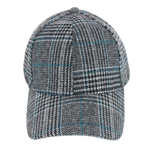 David & Young Women's Menswear Houndstooth Plaid Baseball Cap, Grey ...