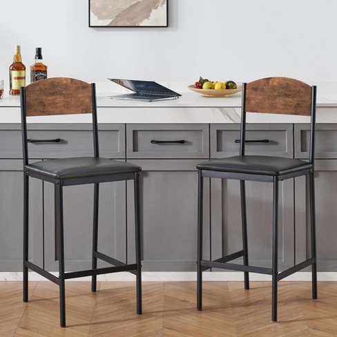 Bar Stools, Barstools Set Of 2 With Footrest And Upholstered Back : Target