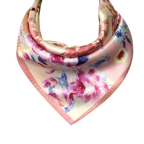 Wrapables 100% Charmeuse Silk Square Scarf Neckerchief, Pink Peonies ...
