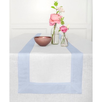 Solino Home Linen Table Runner Light Blue and White 14 x 36 | Contempo ...