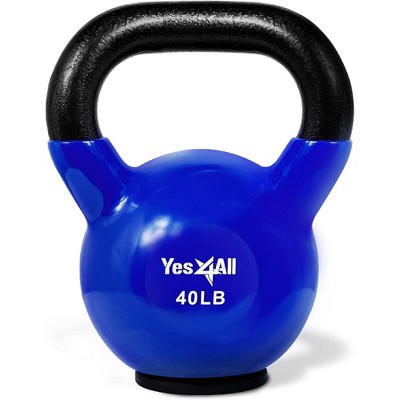 Yes4All 40 Pound Kettlebell, Vinyl Coated Cast Iron Weight w/Rubber ...