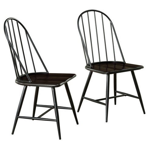 Set Of 2 Milo Windsor Metal With Wood Seat Dining Chairs Black/espresso ...