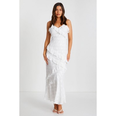 Chiffon Wrap V-neck Frill Ruffle Maxi Dress : Chiffon Wrap V-neck Frill ...