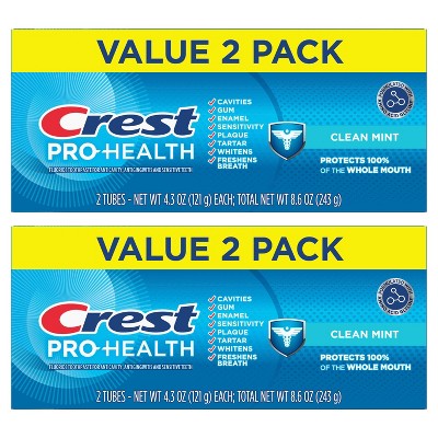 Crest Pro-health Clean Mint Toothpaste - 4.3oz/2pk : Target