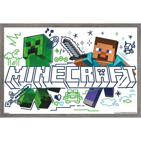 Trends International Minecraft: Doodle - Steve & Creeper Framed Wall ...