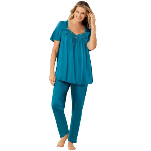 Only Necessities Women's Plus Size Silky 2-piece Pj Set - 4x, Deep Teal ...