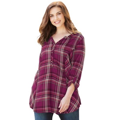 Catherines Women's Plus Size Perfect Plaid Swing Shirt - 4x, Burgundy ...