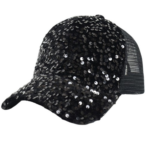 Anna-kaci Women's Sparkly Sequin Baseball Cap Messy Low Bun Ponycap ...