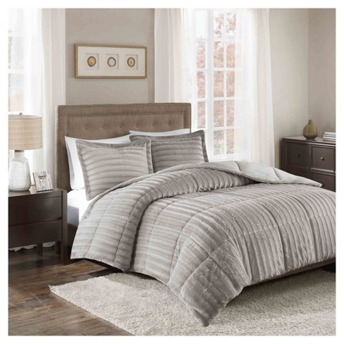3pc Full/queen York Brushed Faux Fur Comforter Mini Set Gray : Target