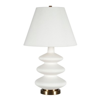 Hudson And Canal 29" Tall Ceramic Table Lamp: Matte White, Fabric Drum ...
