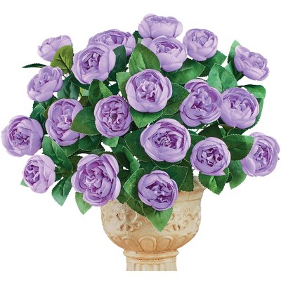 Collections Etc Artificial Cabbage Rose Bush Bouquet Stakes - Set Of 3 ...