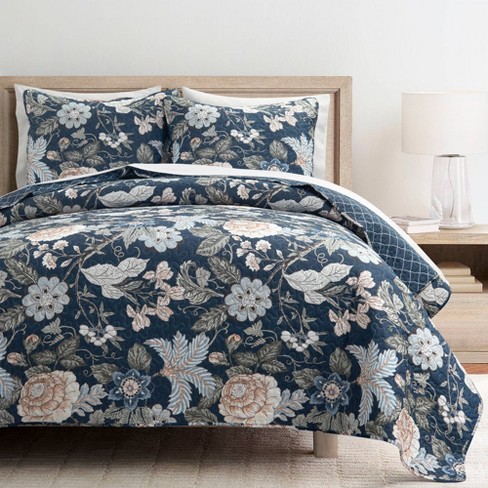 3pc Full/queen Sydney Reversible Quilt Set Navy Blue - Lush Décor : Target