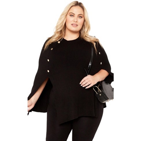 Avenue Women's Plus Size Olivia Button Cape - 14/16, Black : Target