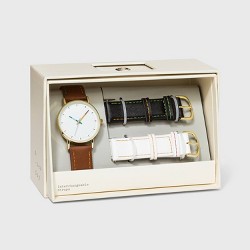 Women's Strap Watch With Changeable Straps - A New Day™ Beige/navy/gray ...