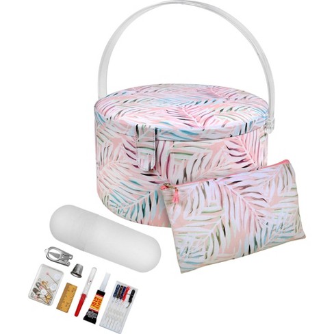 Singer Lg Round Sew Basket Pastel Palm Print With Matching Zipper Pouch ...