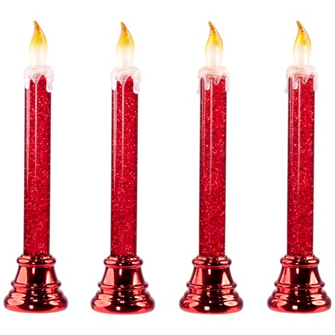 Northlight Led Glittered Flameless Christmas Candle - 9.25" - Red - Set ...