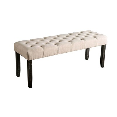 Simple Relax Linen-like and Wood Bench with Button Tufted Design : Target