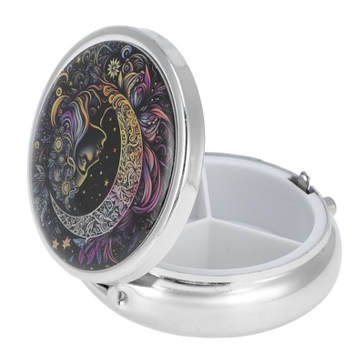 Unique Bargains Moon Print Pill Box Silver Tone Assorted Color 1 Pc ...