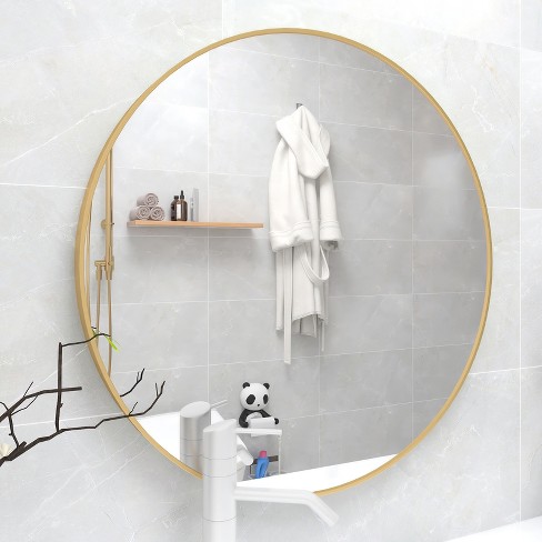 Alani 28*28 Wall Mounted Round Mirror With Brushed Aluminum Frame Large ...