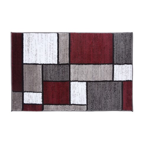 World Rug Gallery Contemporary Modern Boxed Color Block Red 2'x3' Area ...