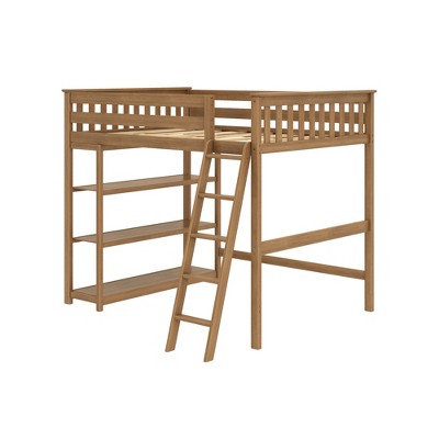 Max & Lily Full Size High Loft Bed With Ladder And Bookcase, Solid Wood ...