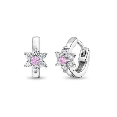Girls' Cascading Cz Heart Hoop Sterling Silver Earrings - Pink & Clear ...