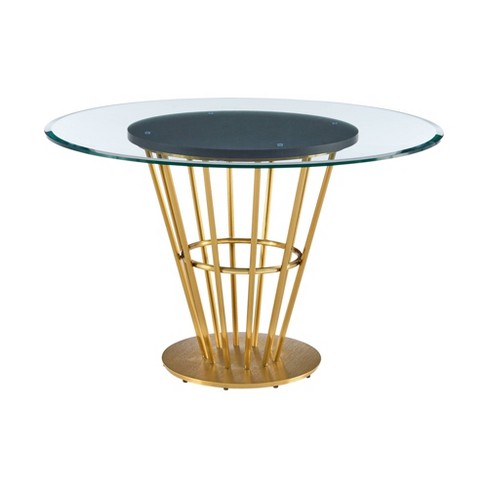 Armen Living Veronica Round Stainless Steel Base With Panel Glass ...