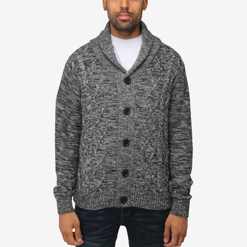 X Ray Men's Shawl Collar Cable Knit Cardigan In Charcoal Grey Size ...