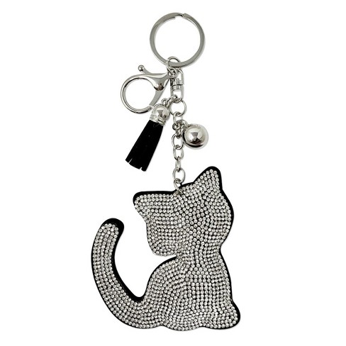 Wrapables Crystal Bling Key Chain Keyring With Tassel Silver Feline ...